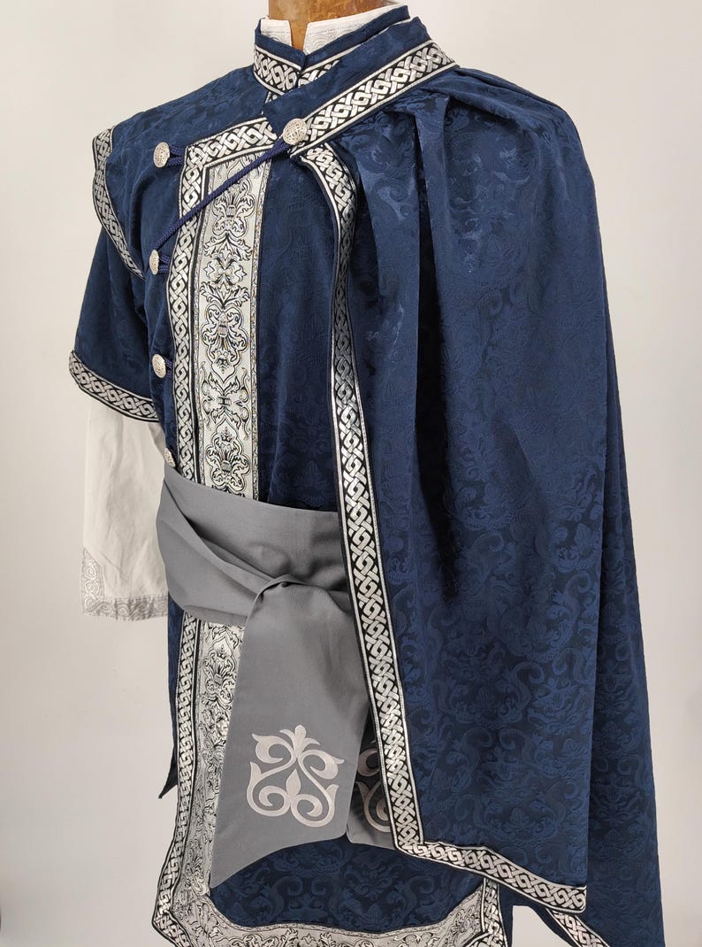 Blue Brocade Cape With Trim Decoration - CAPE ONLY - Reenactment, Cloak ...