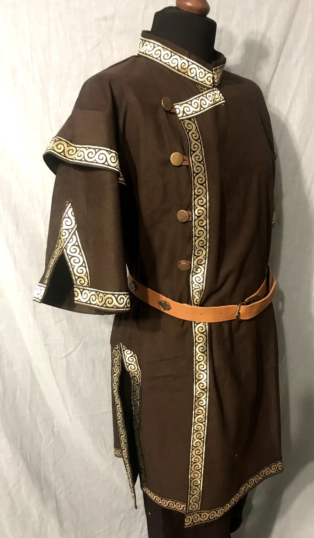 Buttoned Brown Kaftan With Golden Woven Ribbon Decoration, Reenactment ...
