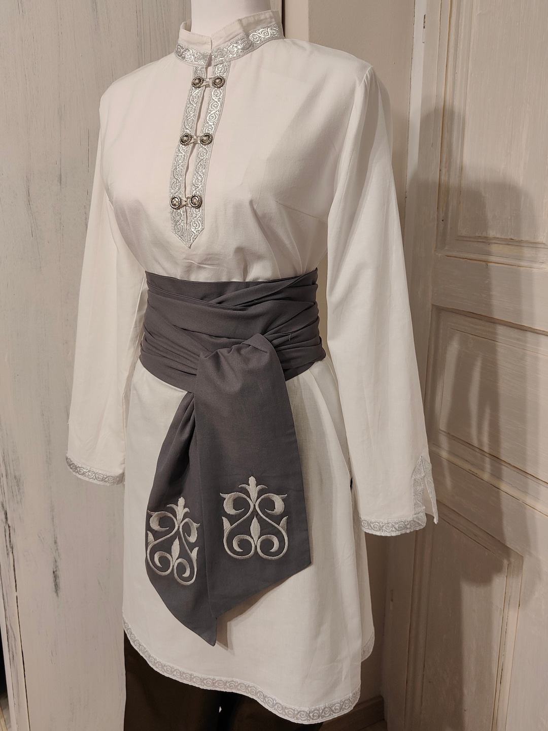 White Tunic for Women With Silver or Gold Trim Decoration - Long Shirt ...