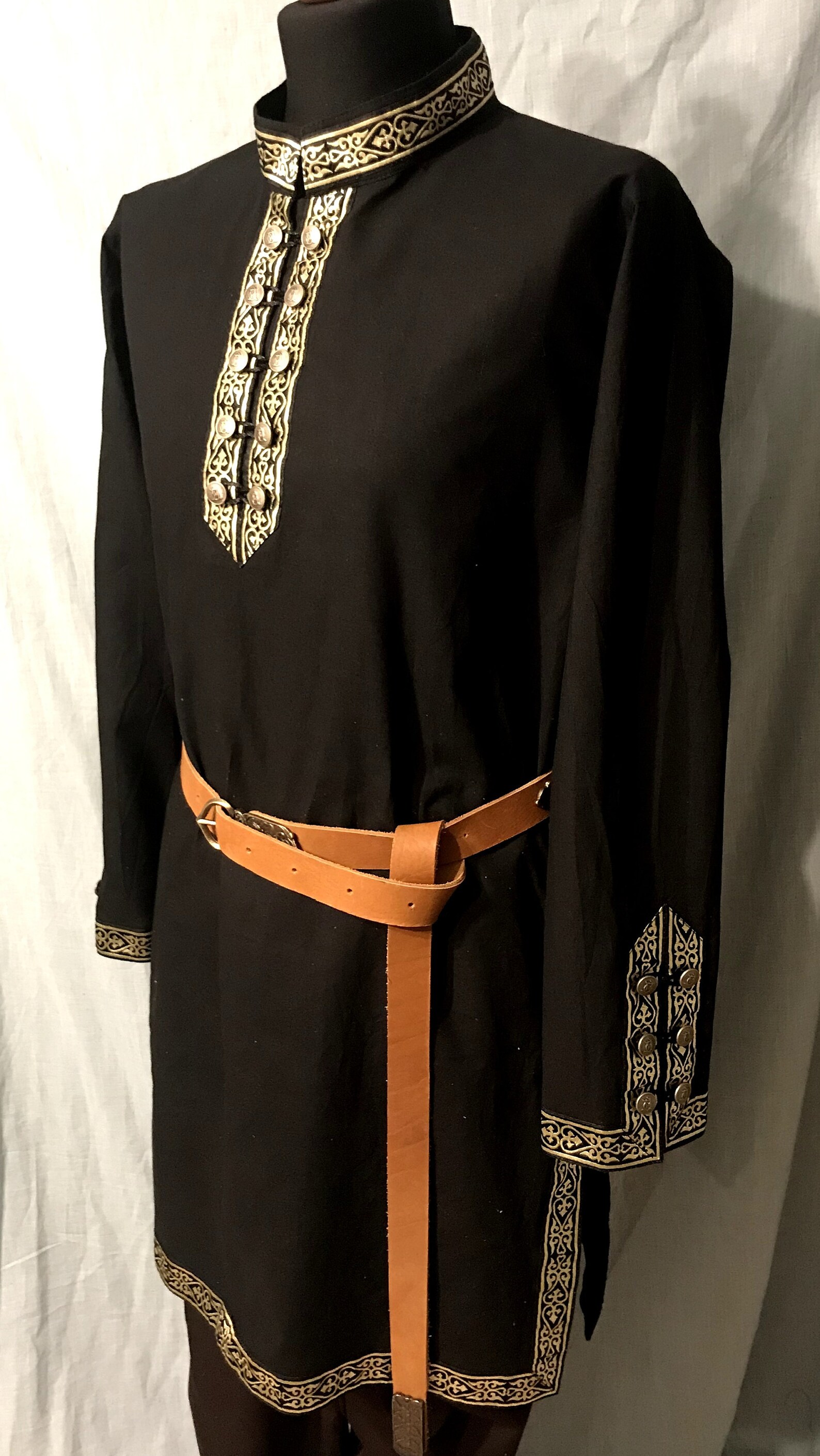 Medieval Men's Tunic, Long Shirt With Trim Decoration - LARP, Fantasy ...