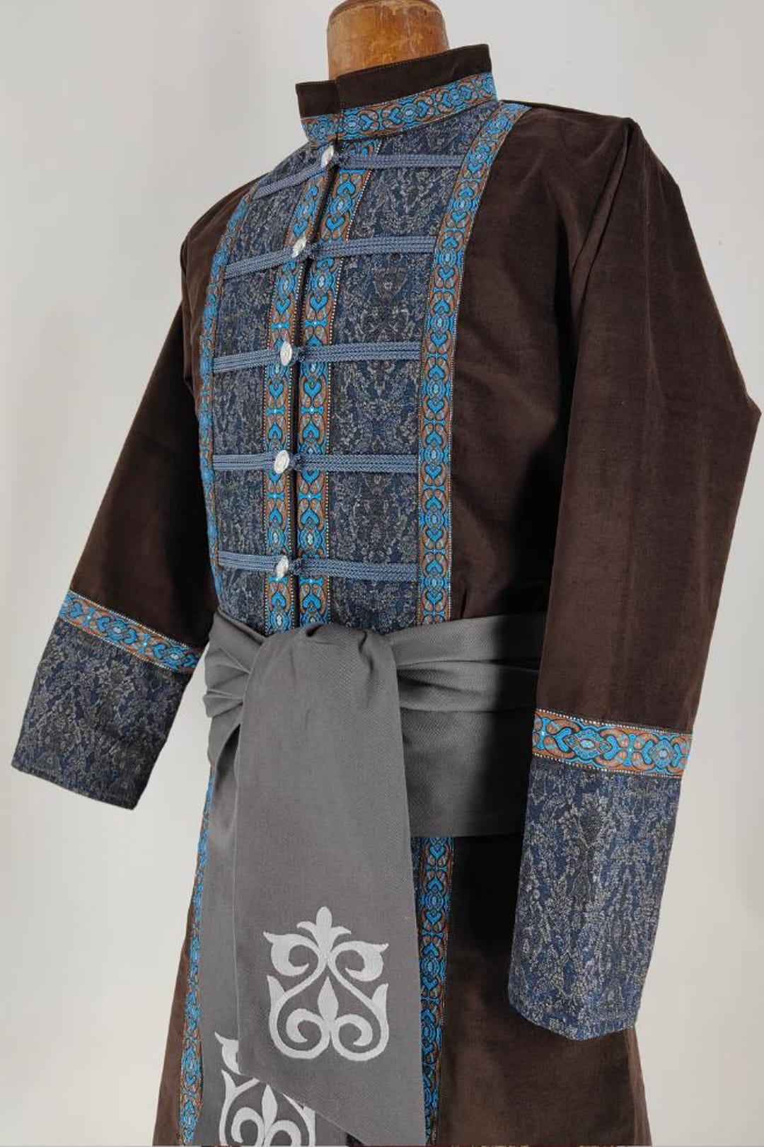 Brown Duffel 'nimrod' Kaftan With Silk Brocade, Trim and Cord ...