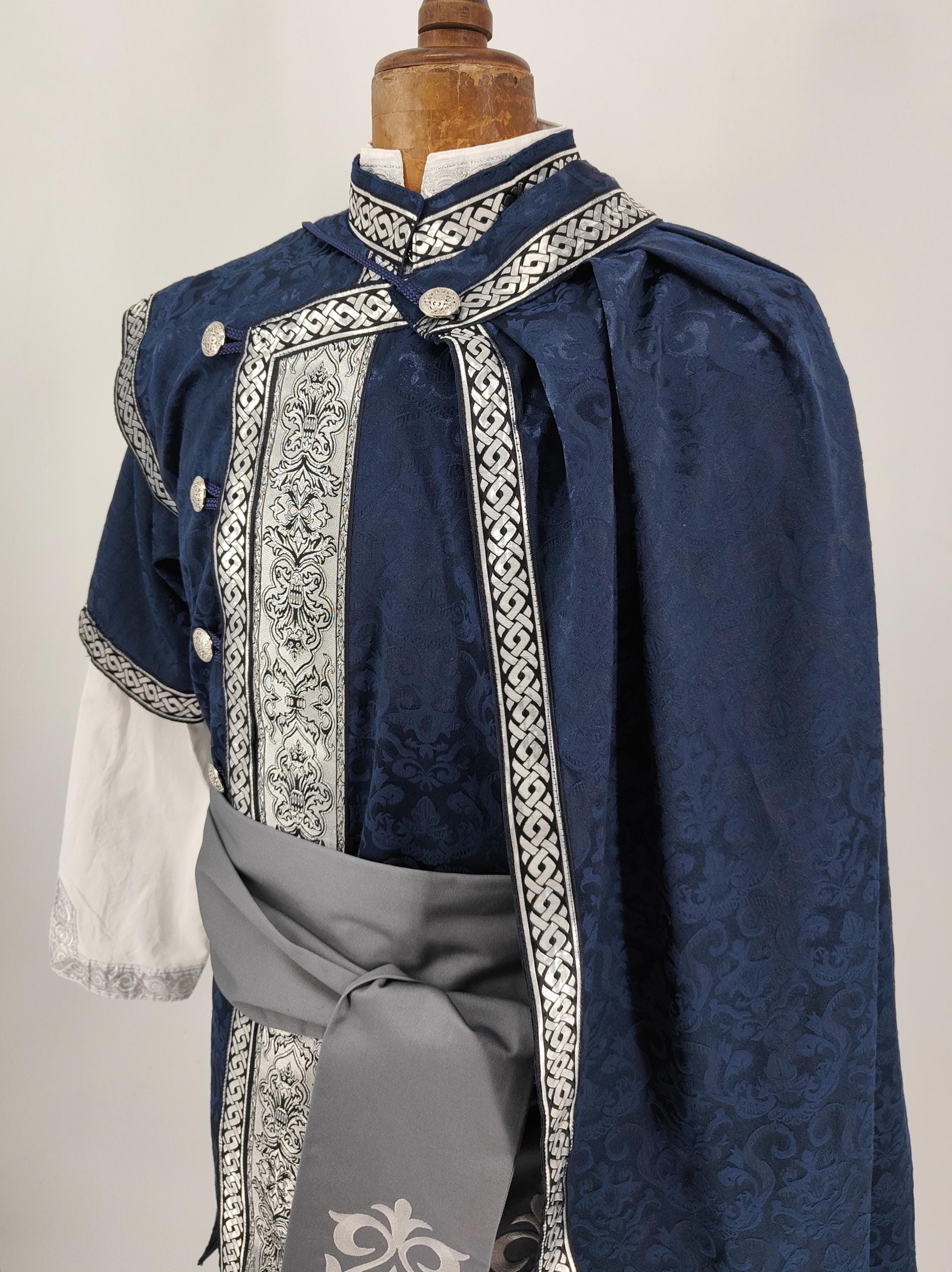 Blue Brocade Cape With Trim Decoration - CAPE ONLY - Reenactment, Cloak ...