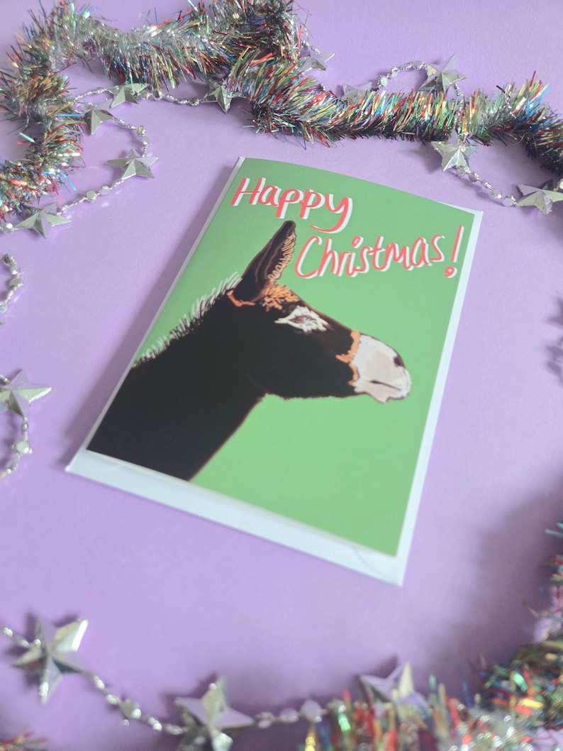 Donkey Christmas Card: Farm Animal Illustration, Festive Greeting - Etsy