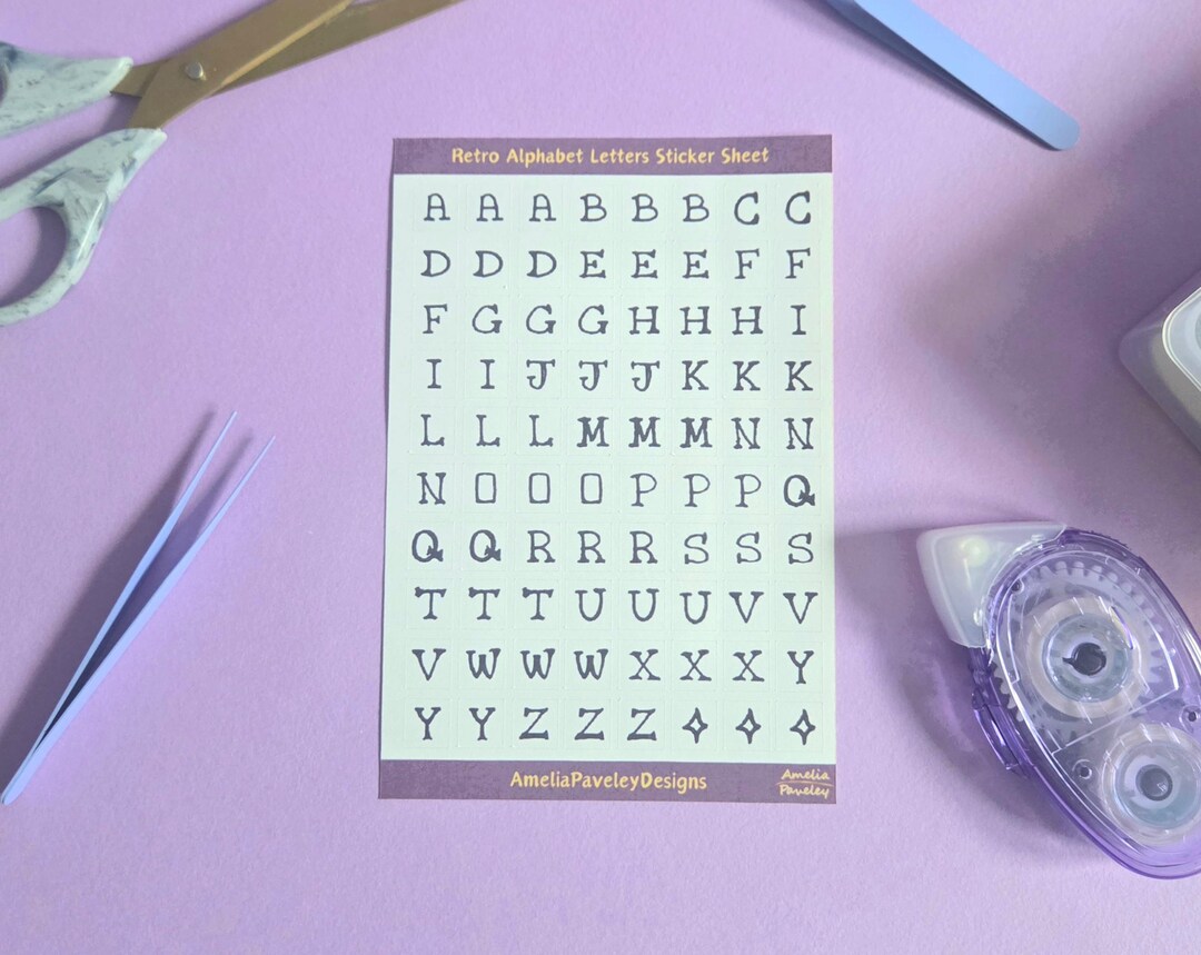Retro Alphabet Letter Sticker Sheet – Vintage Font Alphabet Stickers ...