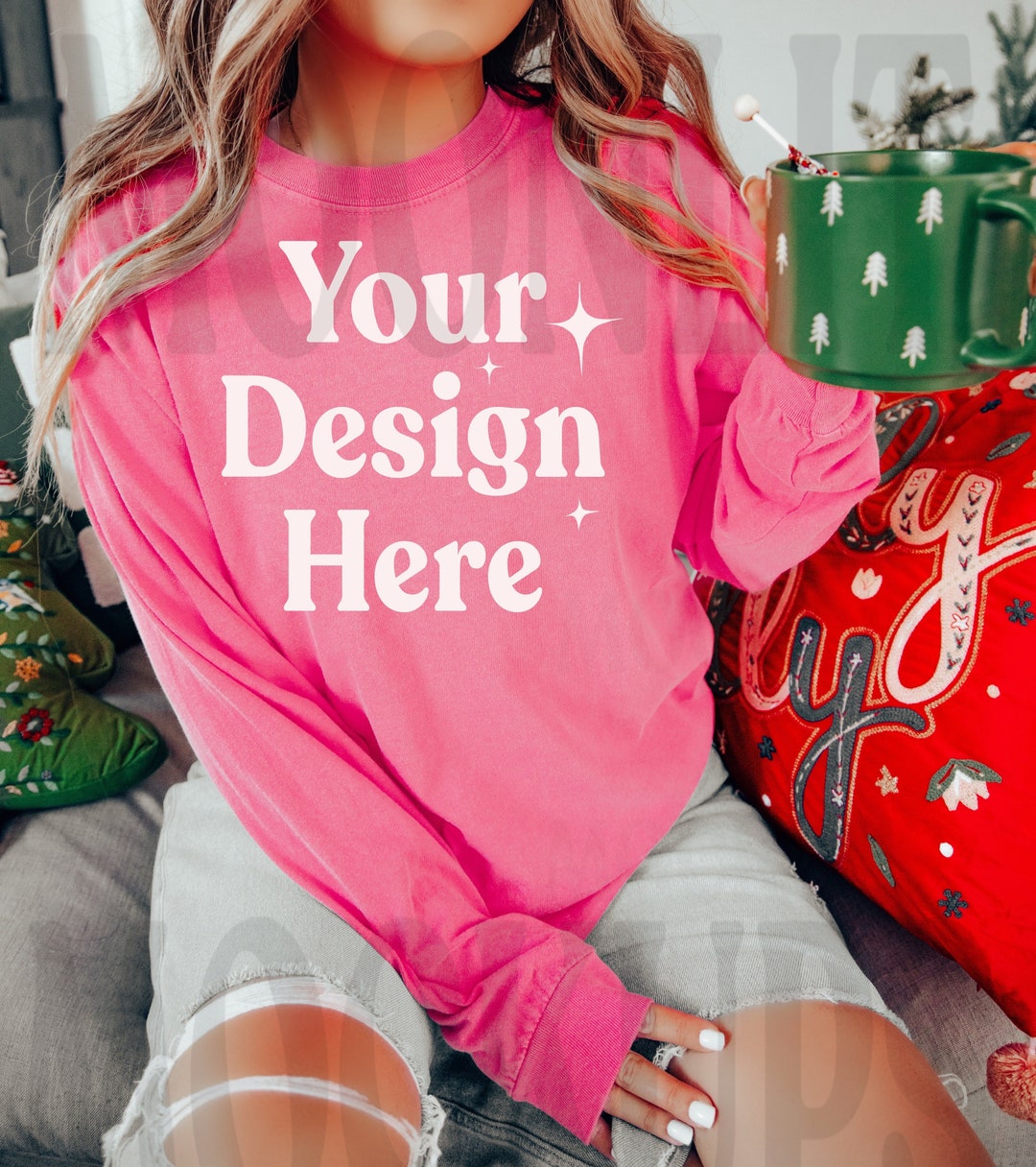 Comfort Colors 6014 Longsleeve T-shirt Mockup - Crunchberry - Etsy