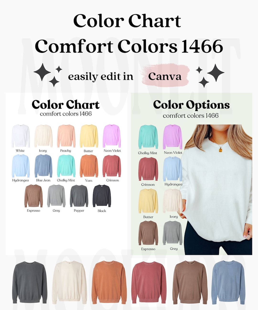 Comfort Colors 1466 Sweatshirt Color Chart - Editable Canva Template - Etsy