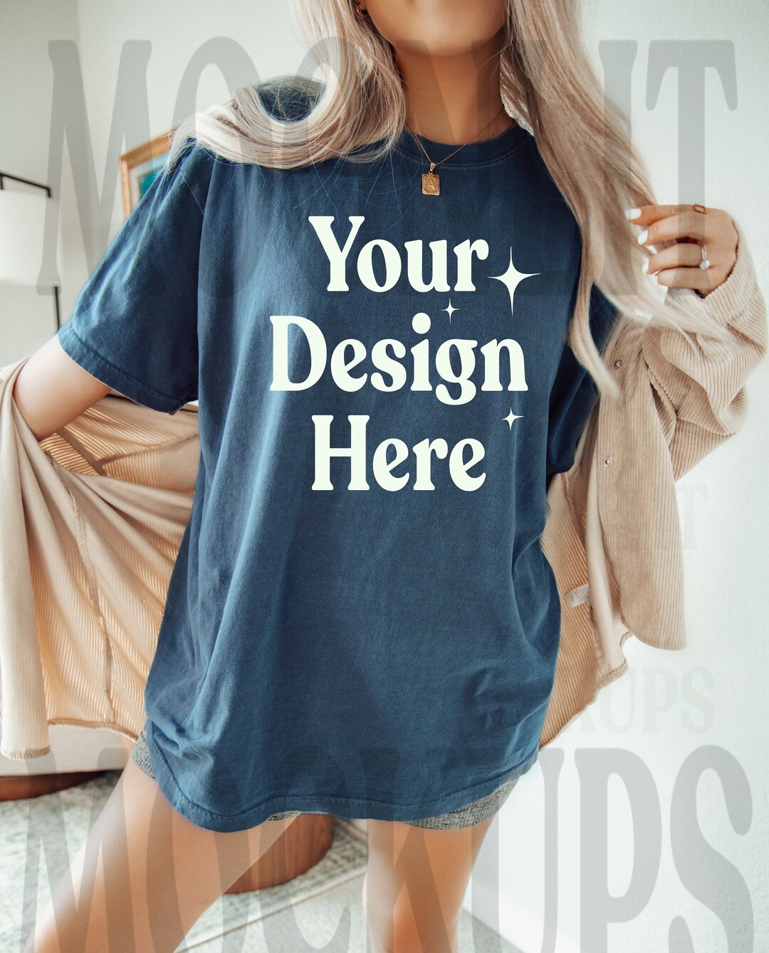 Comfort Colors 1717 Midnight Shirt Mockup - Model Mockup - Etsy