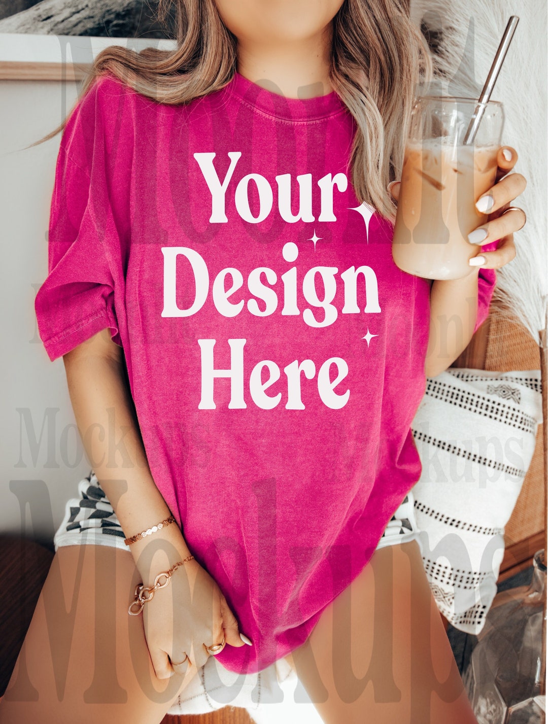 Comfort Colors C1717 Heliconia Shirt - CC Mockup - C1717 Mockup - Model ...