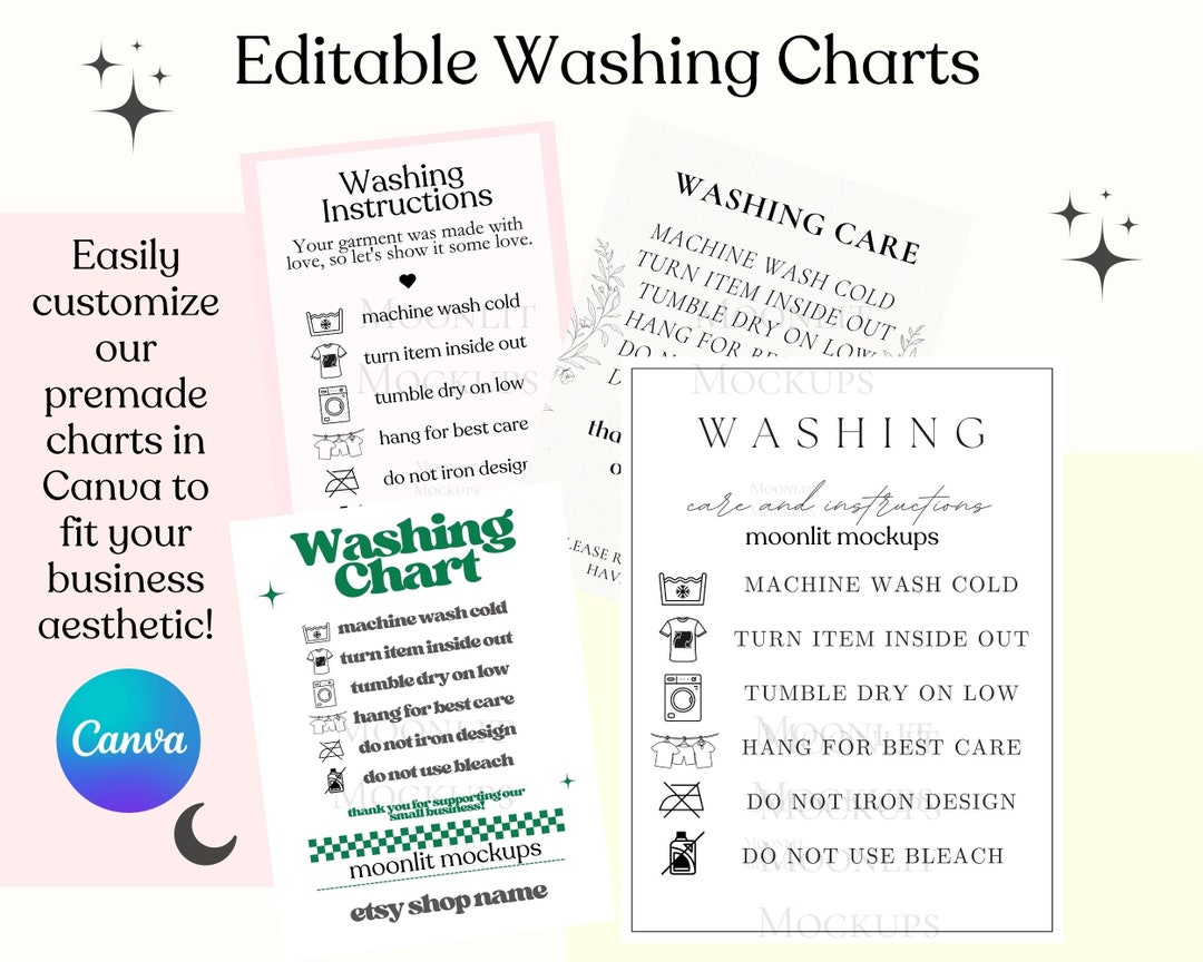 Editable Washing Instructions Chart - Washing Template - Bella Canvas ...