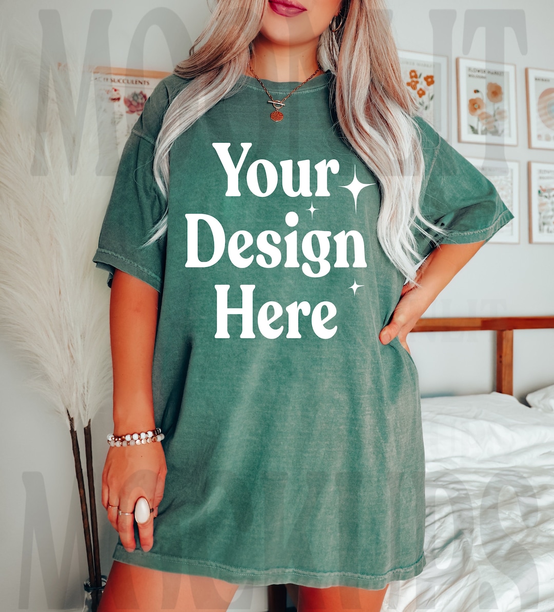 Comfort Colors C1717 Blue Spruce Shirt Mockup Oversized Shirt Mockup ...