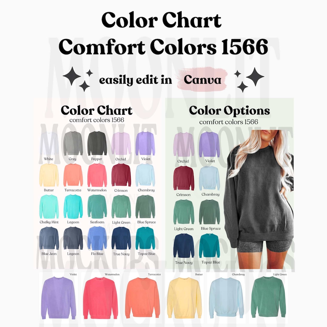 Comfort Colors 1566 Sweatshirt Color Chart Mockup (editable Canva ...