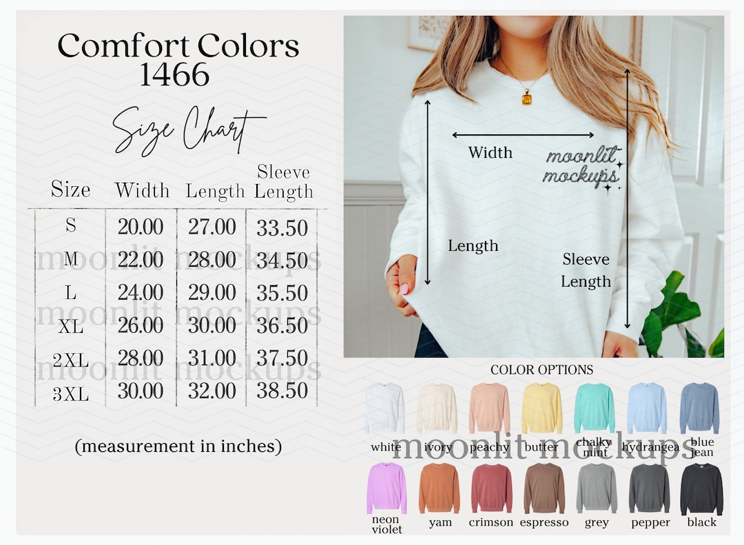 Comfort Colors 1466 Size Chart Template (digital Download) - Etsy