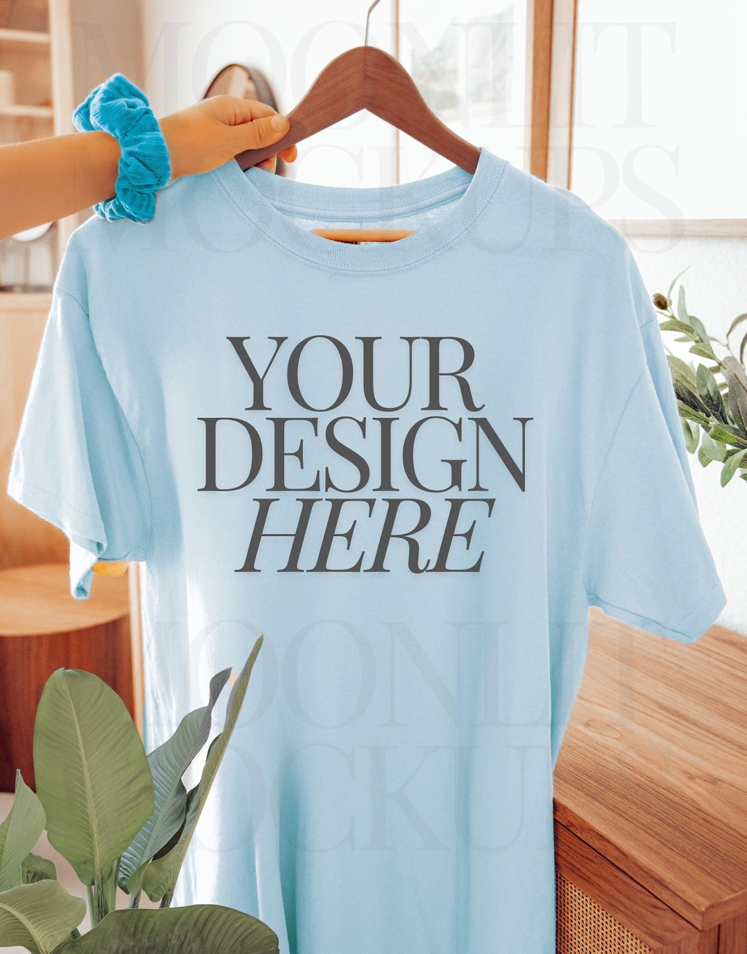 Gildan 5000 Hanging Light Blue Mockup - Light Blue Mockup - Gildan 5000 ...