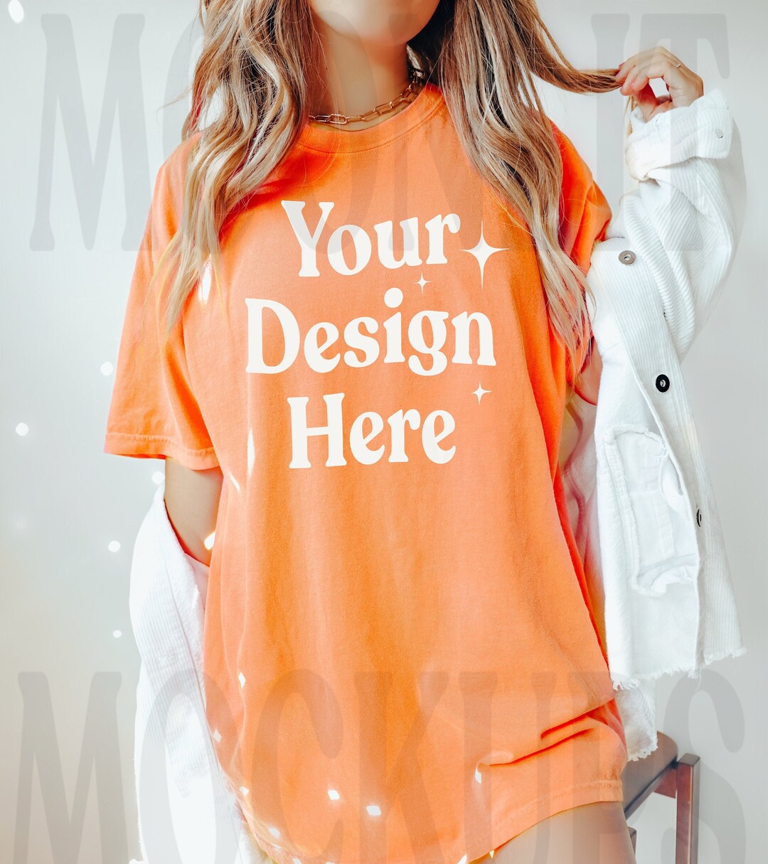 Comfort Colors 1717 Melon Shirt Mockup - Oversized Model Mockup - Etsy