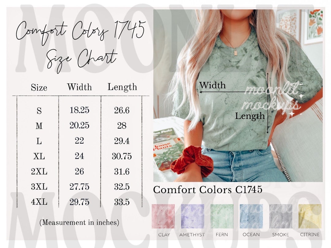 Comfort Colors 1745 Color Blast Size Chart Mockup - Size Chart Mockup - Comfort Chart Guide ...
