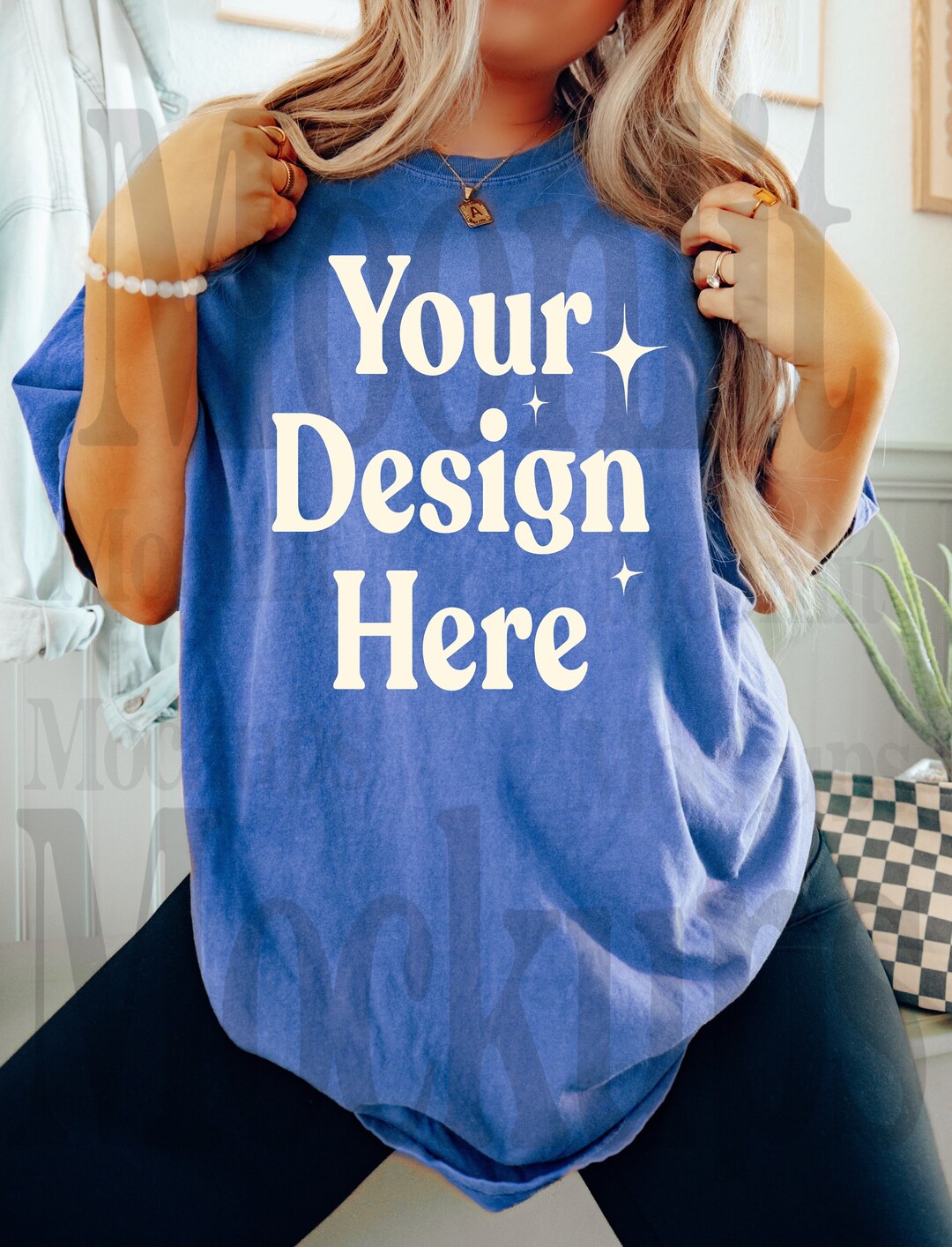 Comfort Colors C1717 Flo Blue Shirt - CC Mockup - C1717 Mockup - Model ...