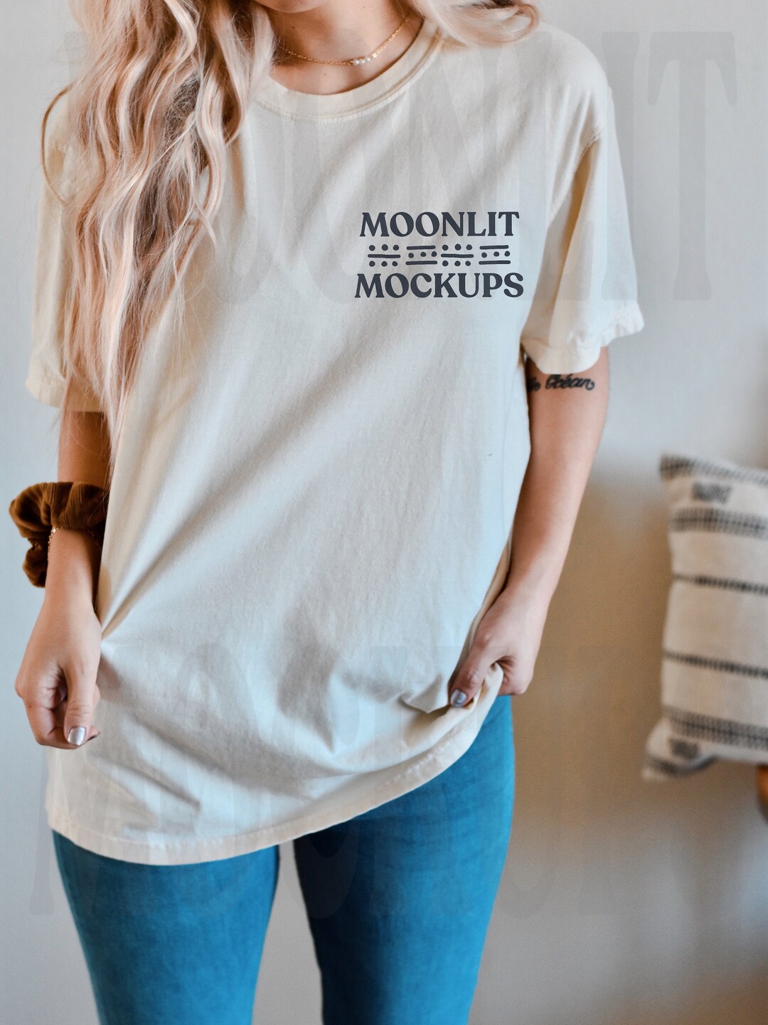 Comfort Colors 1717 Ivory Shirt - Model Mockup- Ivory Colored Shirt ...