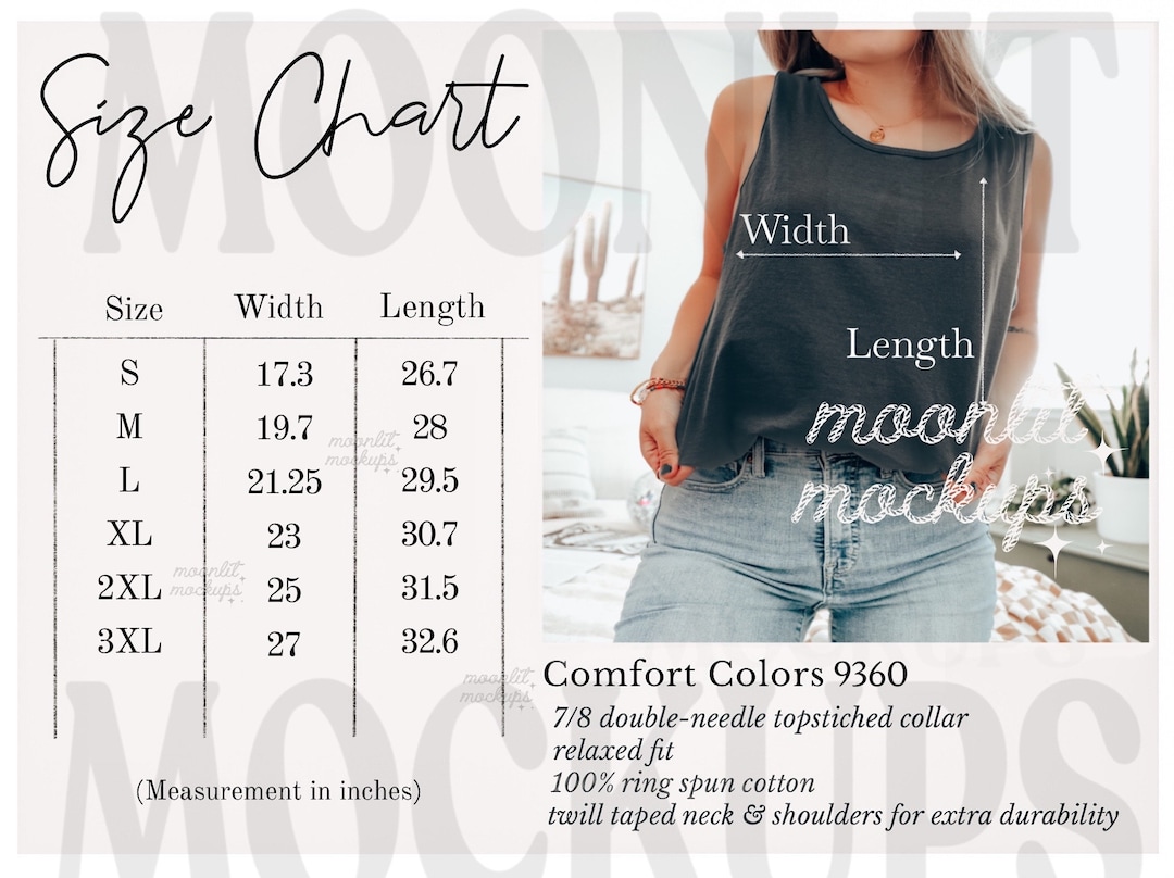 Comfort Colors 9360 Tank Top Size Chart Mockup (digital Download) - Etsy