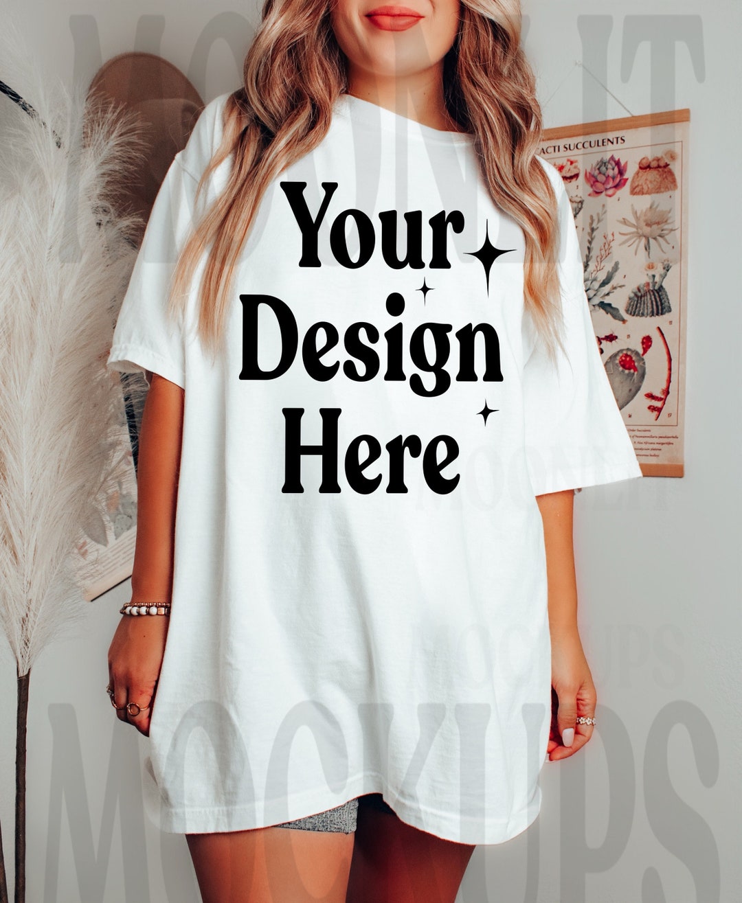Comfort Colors 1717 White Shirt Mockup: Oversized Model Mock (digital ...