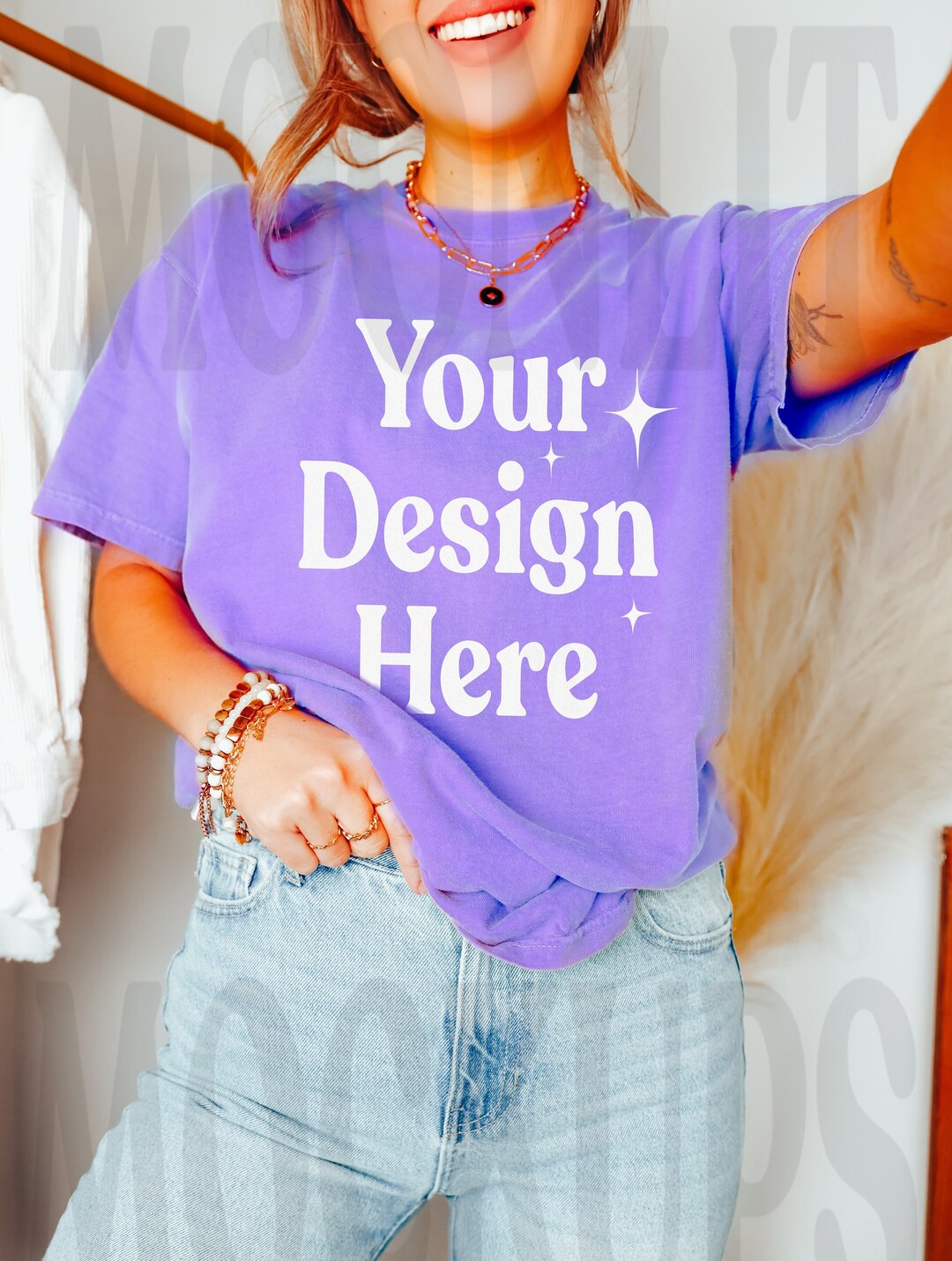 Comfort Colors 1717 Violet Shirt Mockup - Oversized Fit - Etsy