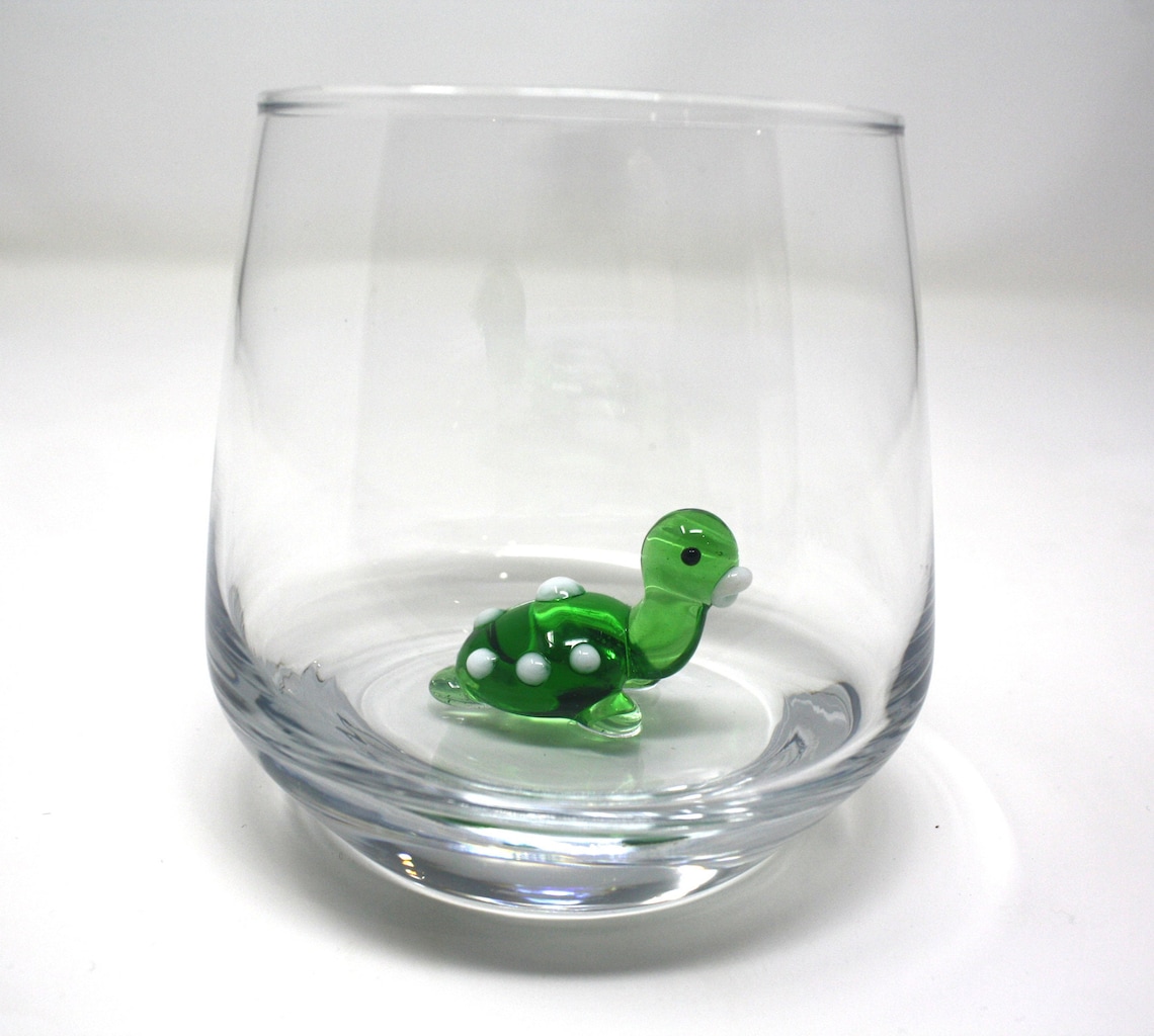 Drinking Glass With Handmade Turtle Figurine / Water Glass | Etsy