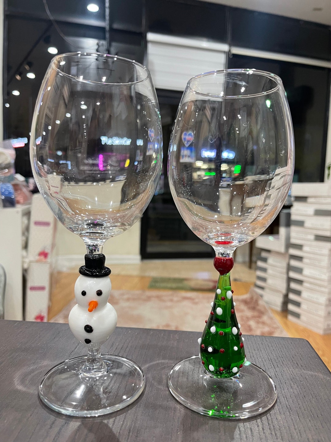 Wine Glass With Handmade Christmas Tree and Snowman Stem / Cocktail ...
