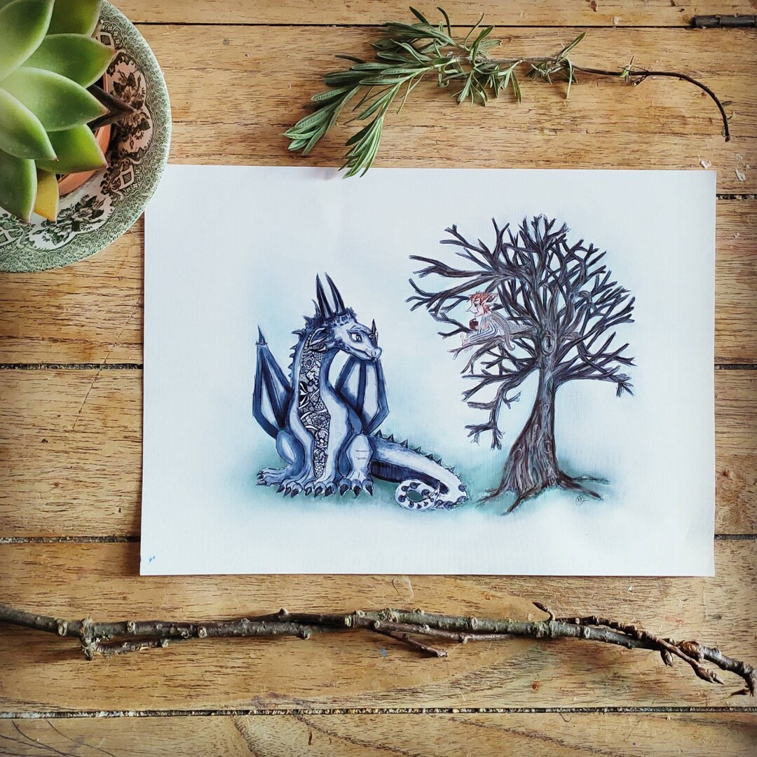 A4 Magical Print, Dragon and Pixie Art, 'dylan and Percy' - Etsy