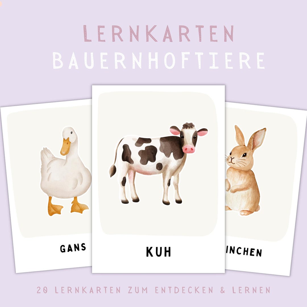 Farm Animal Learning Cards for Kids | Flashcards | 20 A6 Cards to Print ...