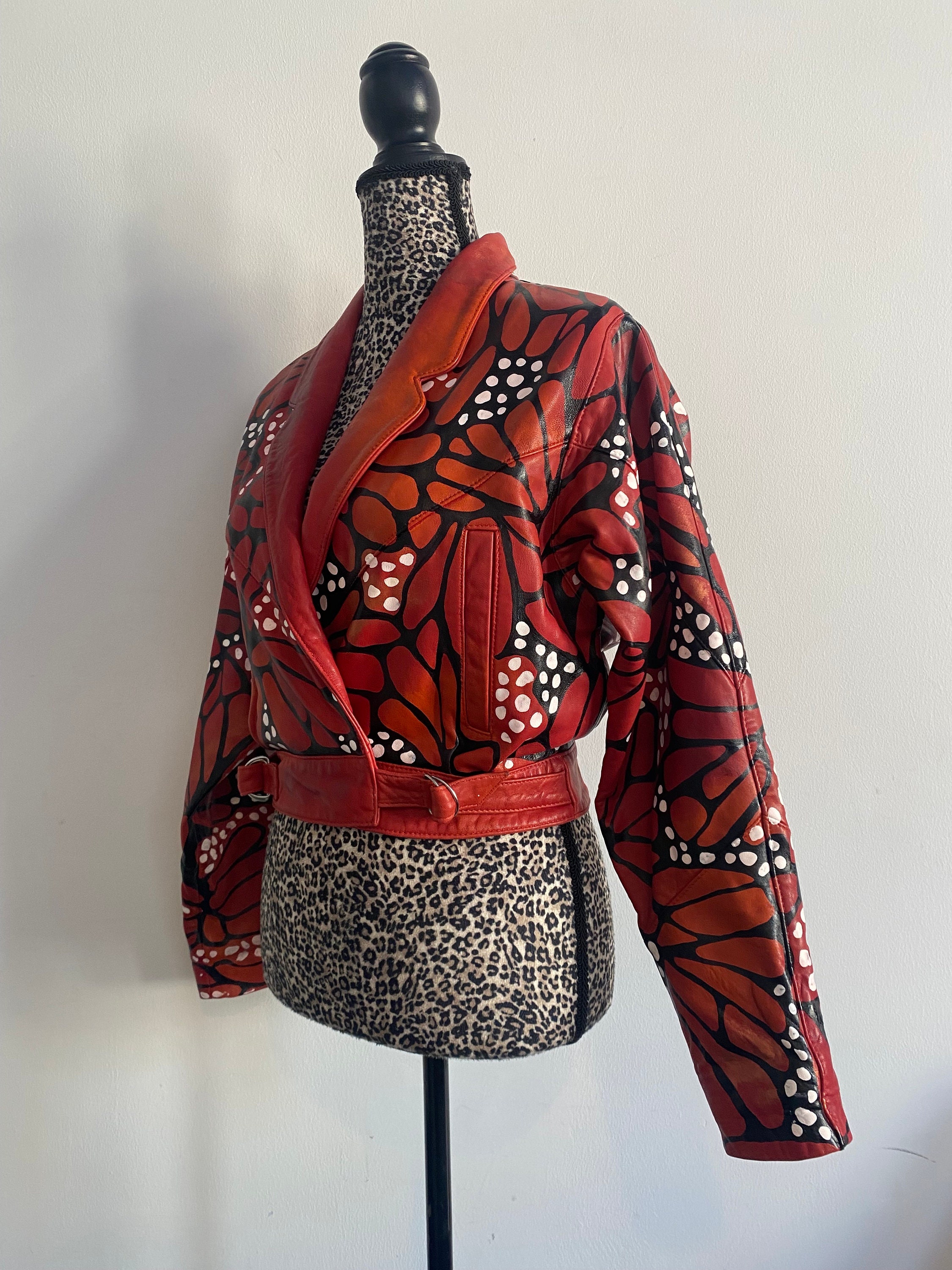 Monarch Butterfly Hand Painted Reworked Vintage Leather Jacket - Etsy