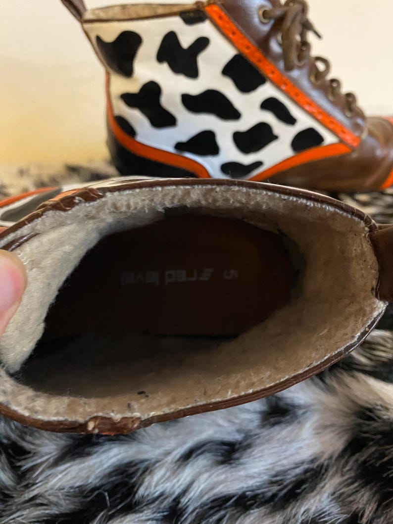 Orange and Black Cow Print Lace up Ankle Boots - Etsy
