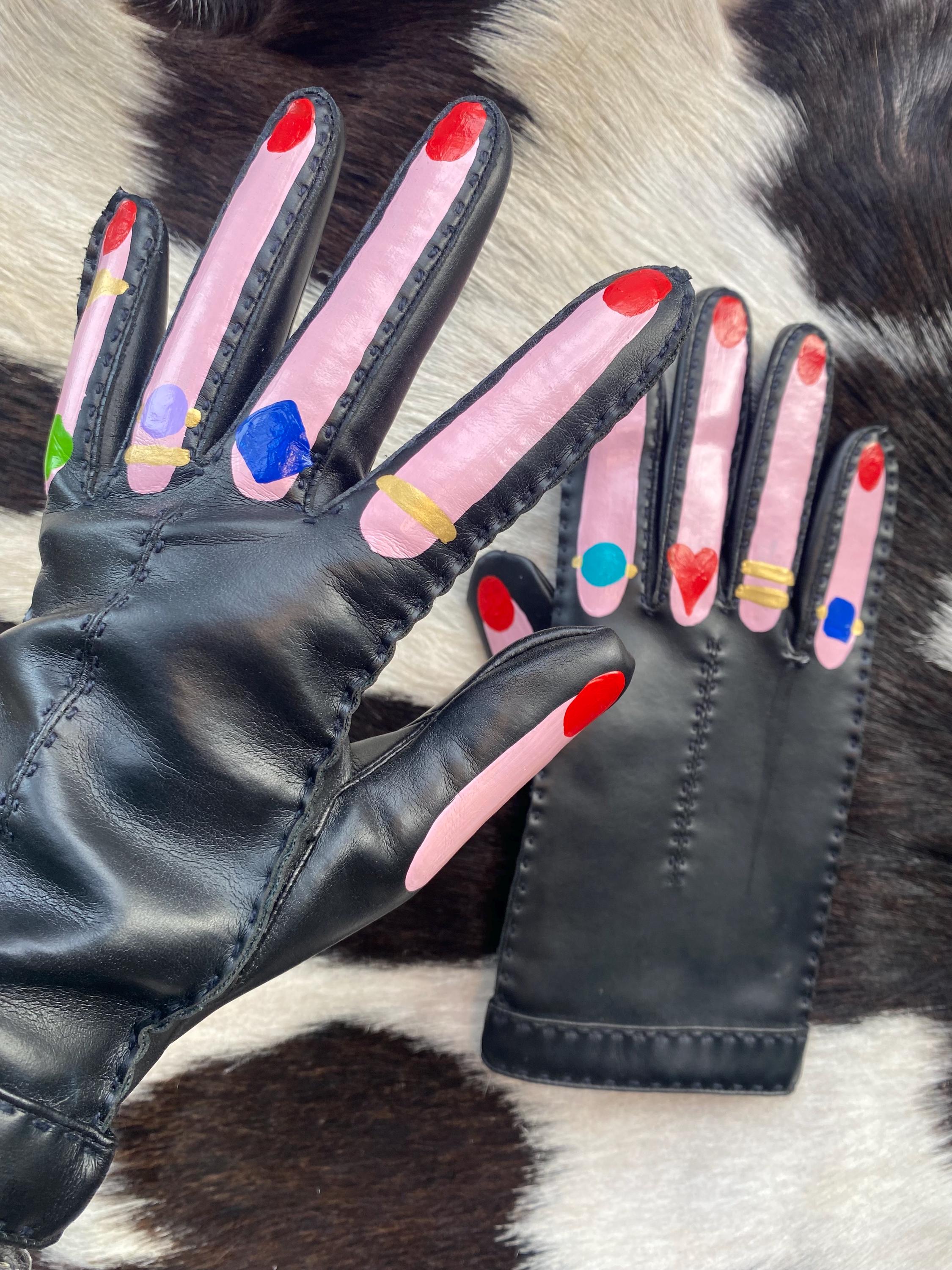 Rings on Fingers Hand Painted Real Leather Vintage Gloves- MADE TO ...