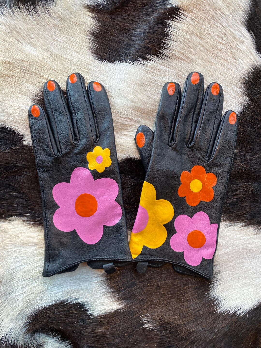 Flower Power Hand Painted Vintage Leather Gloves - Etsy