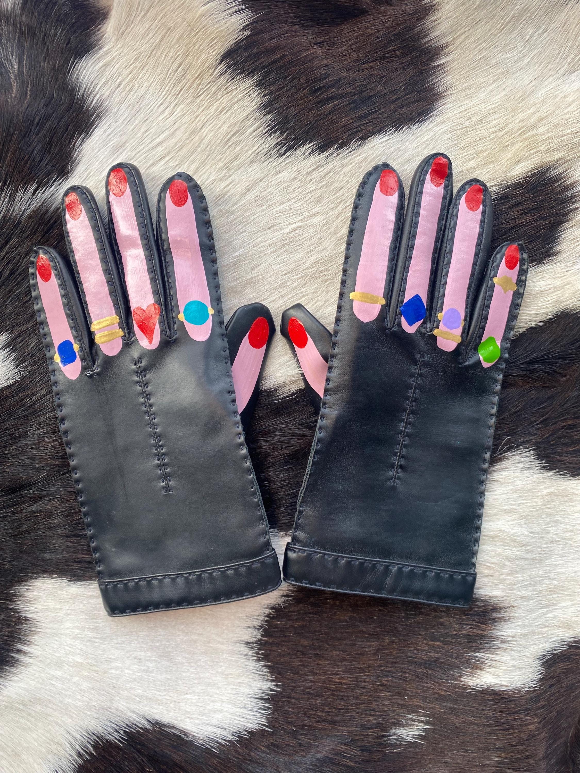 Rings on Fingers Hand Painted Real Leather Vintage Gloves- MADE TO ...