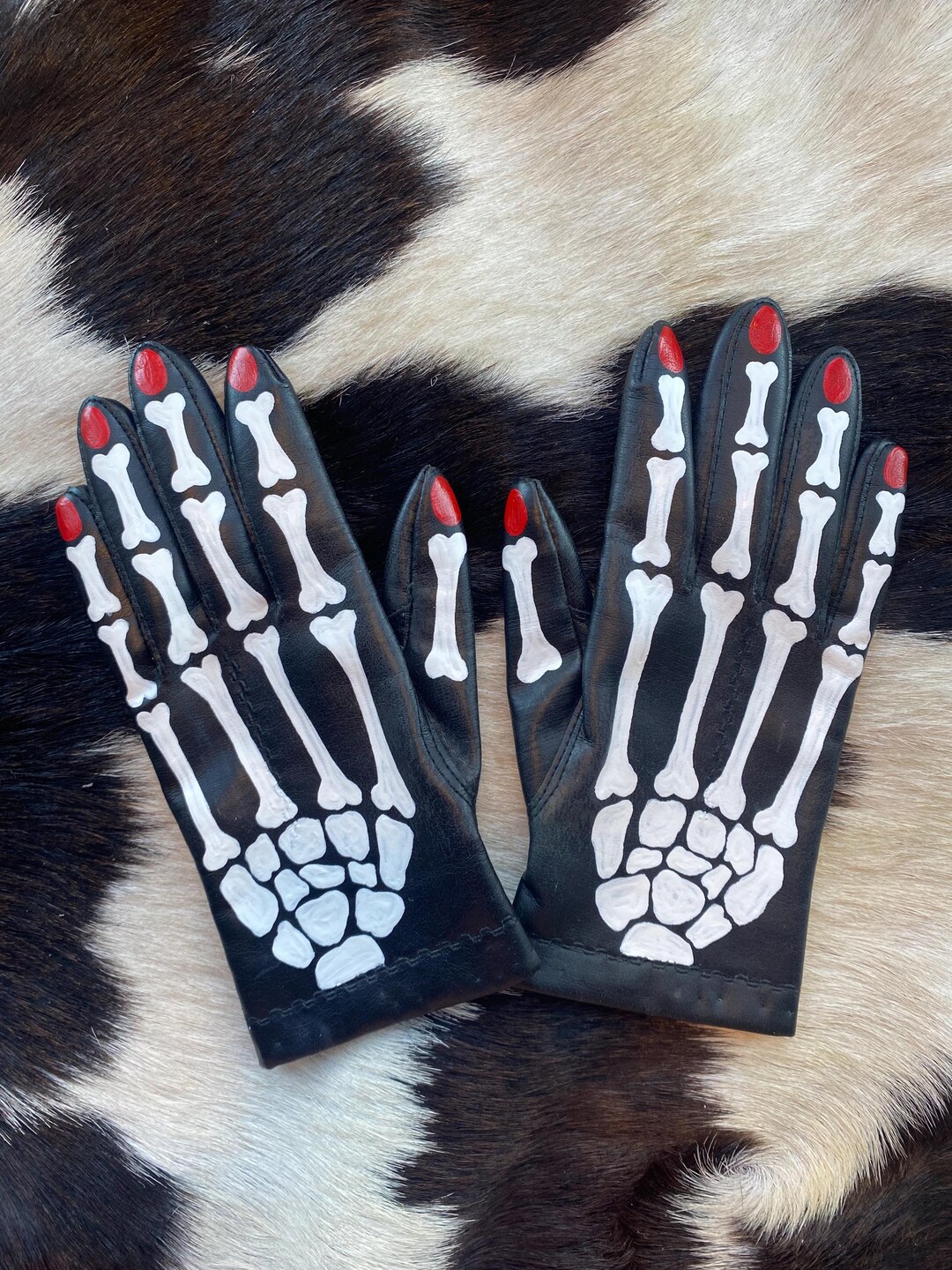 Skeleton Hands and Red Painted Leather Vintage Gloves - Etsy