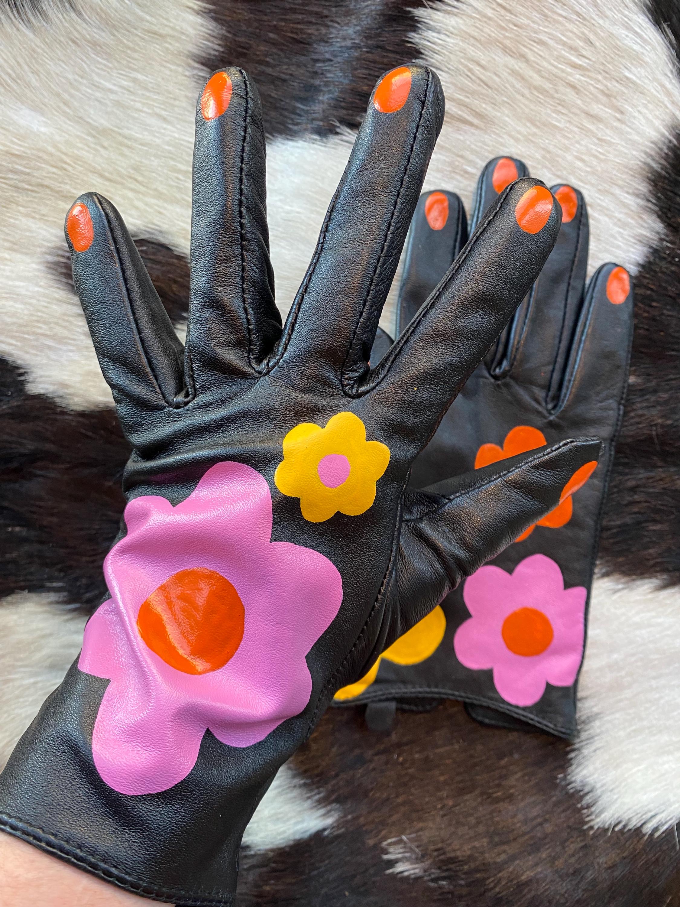 Flower Power Hand Painted Vintage Leather Gloves - Etsy