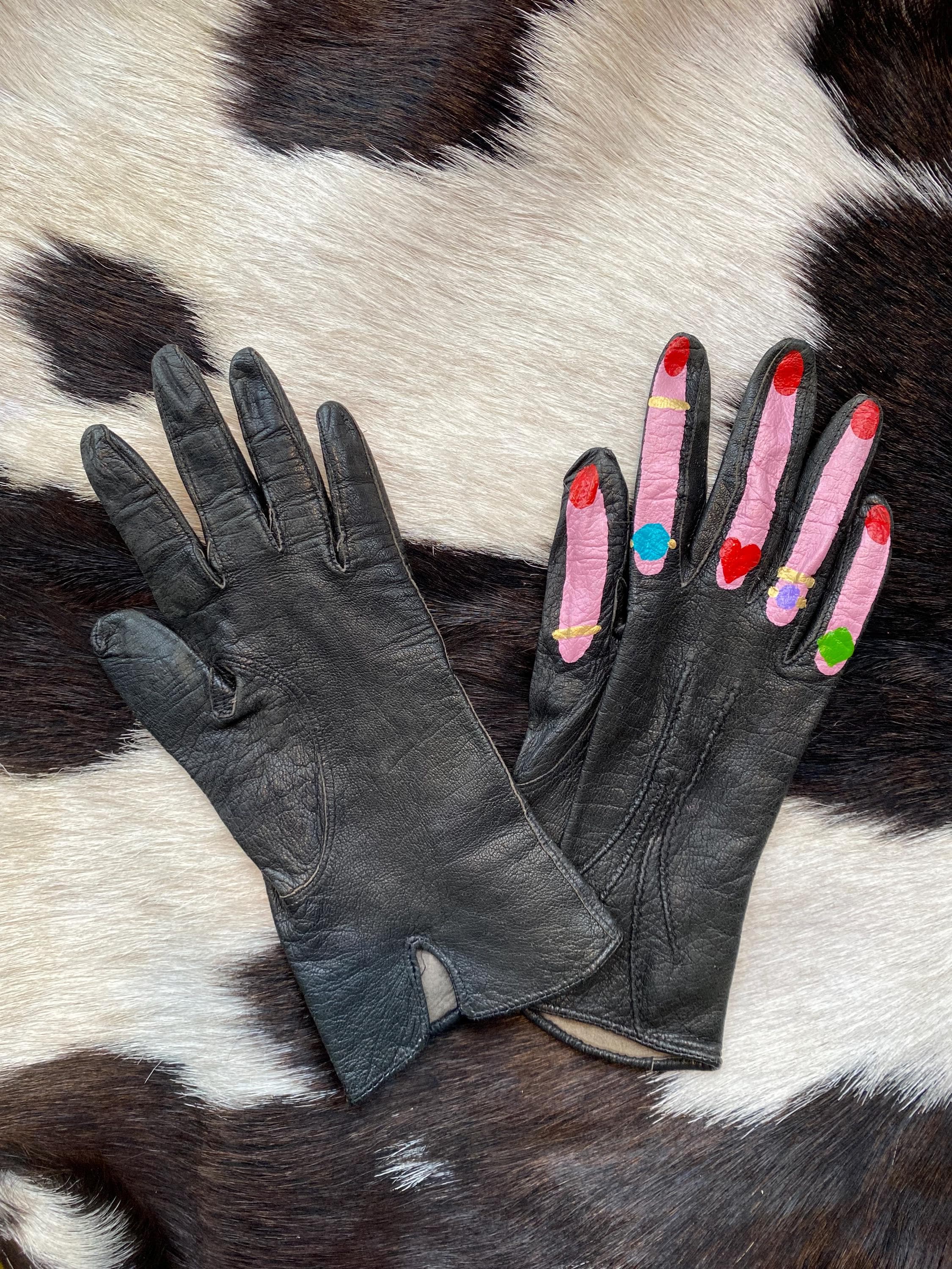 Rings on Fingers Hand Painted Real Leather Vintage Gloves - Etsy