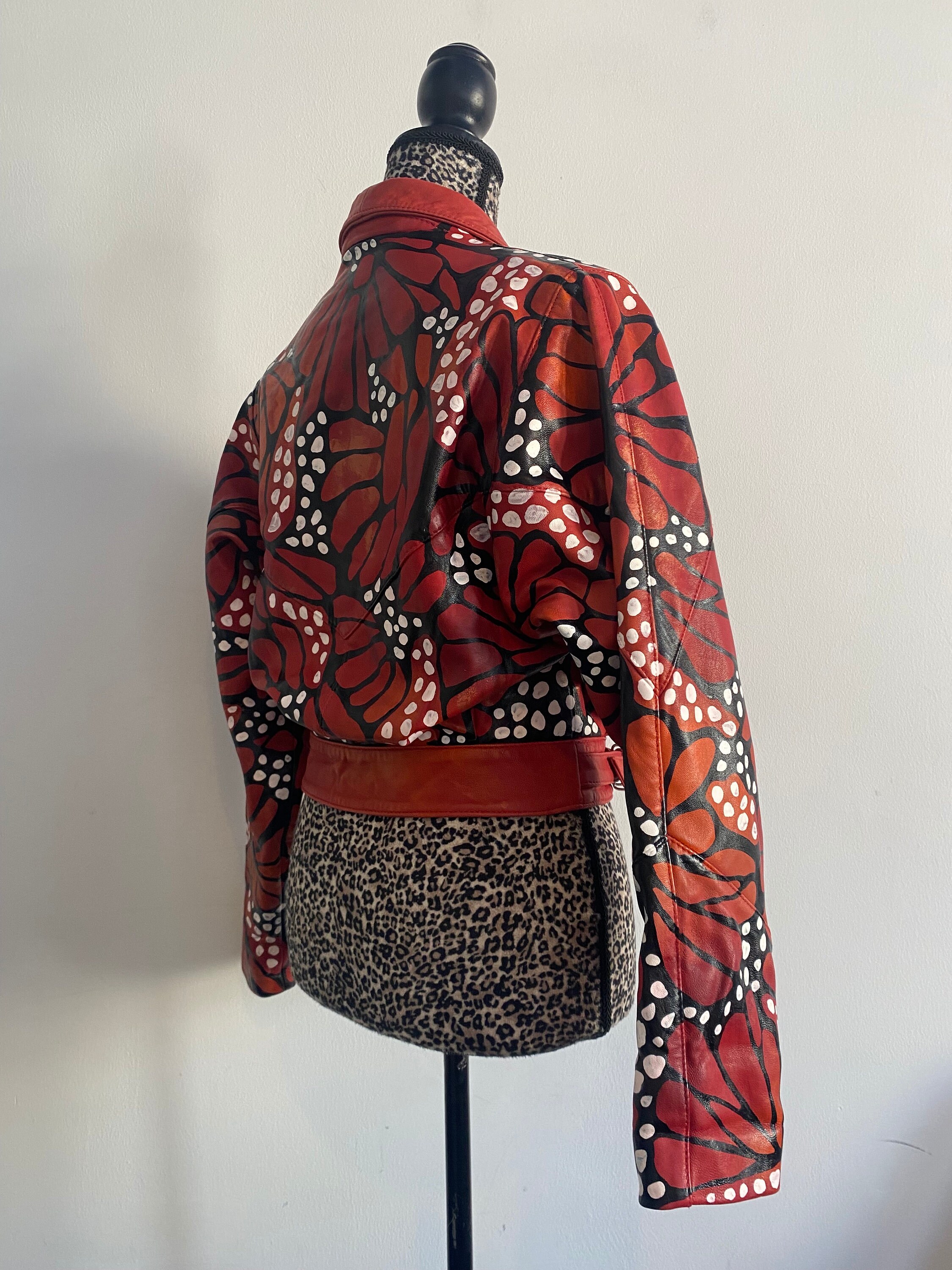 Monarch Butterfly Hand Painted Reworked Vintage Leather Jacket - Etsy