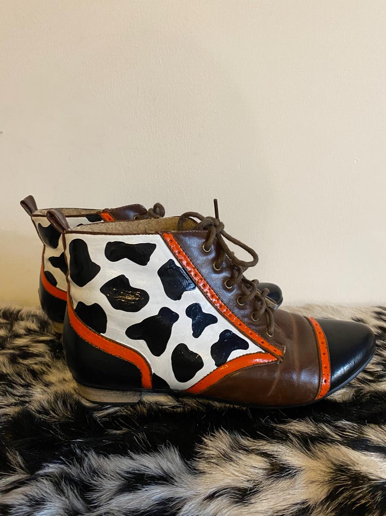 Orange and Black Cow Print Lace up Ankle Boots - Etsy