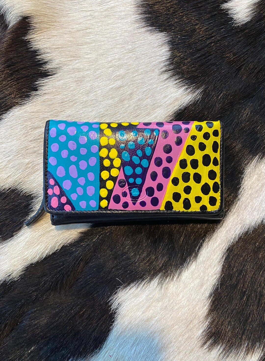 Colourful Dotty Handpainted Vintage Leather Purse - Etsy