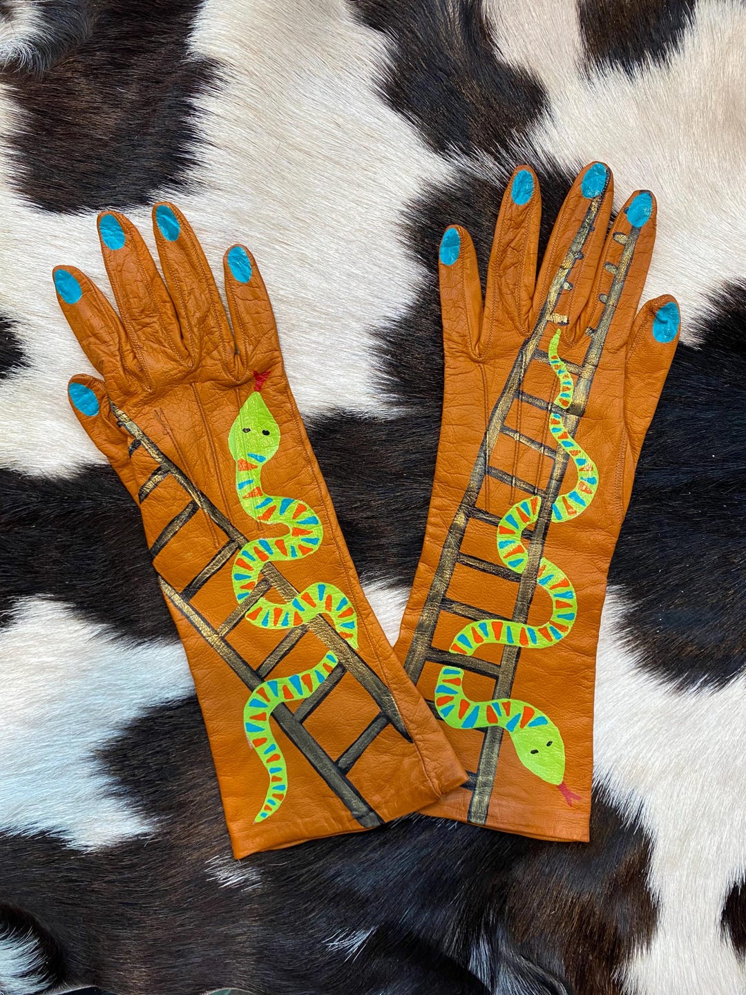 Snakes and Ladders Vintage Tan Leather Gloves - Etsy