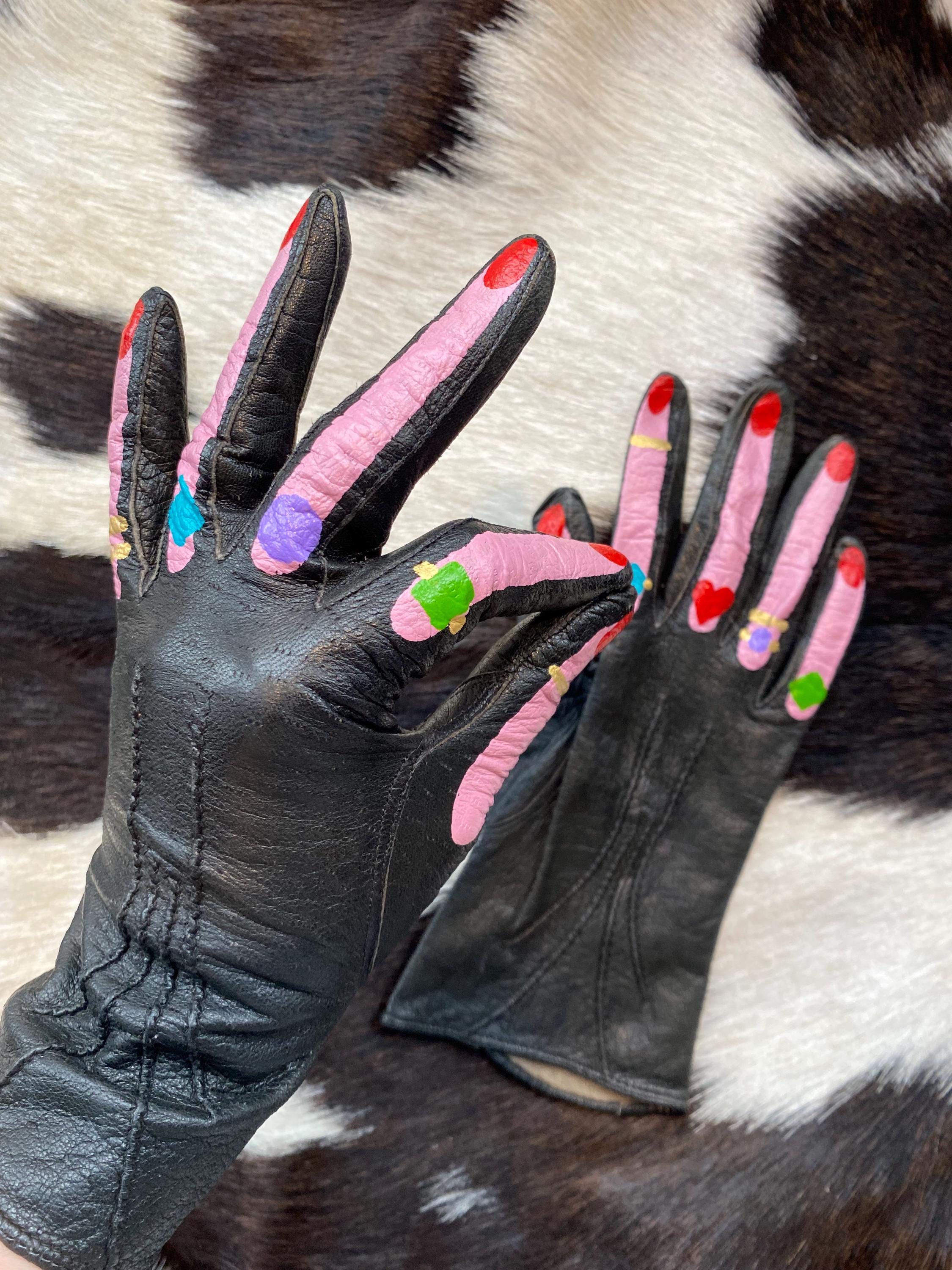 Rings on Fingers Hand Painted Real Leather Vintage Gloves - Etsy