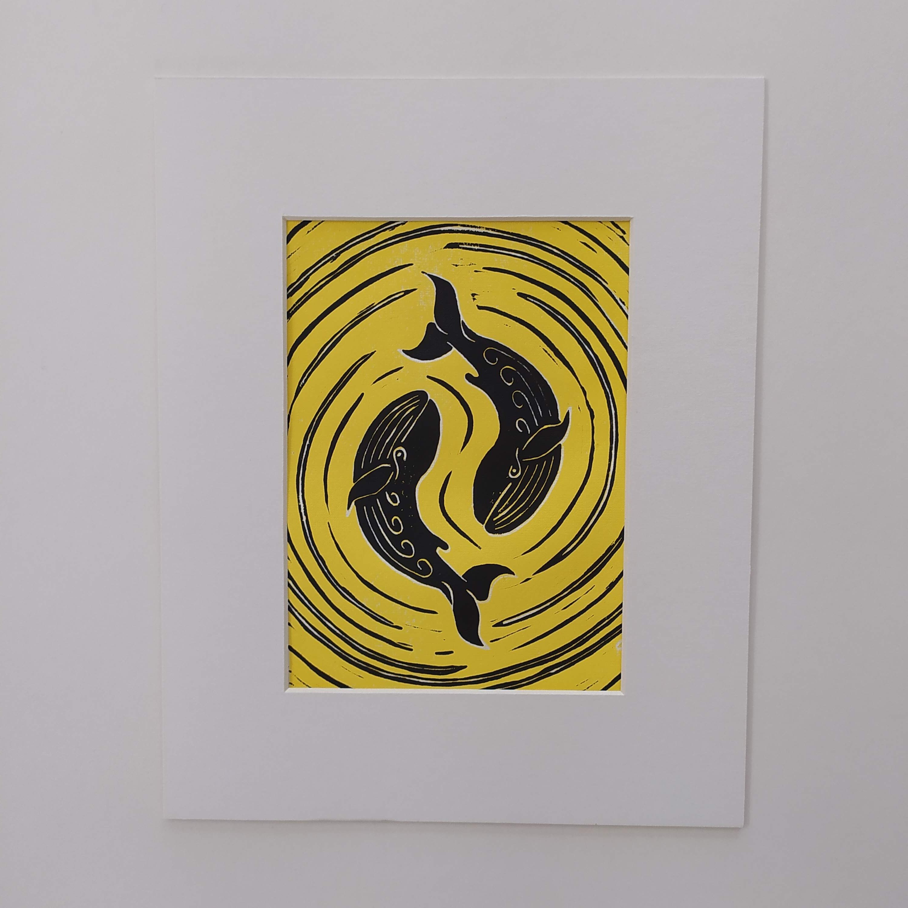 Original Two Color Lino Reduction Print just Two Fish Wall Art Hanging ...