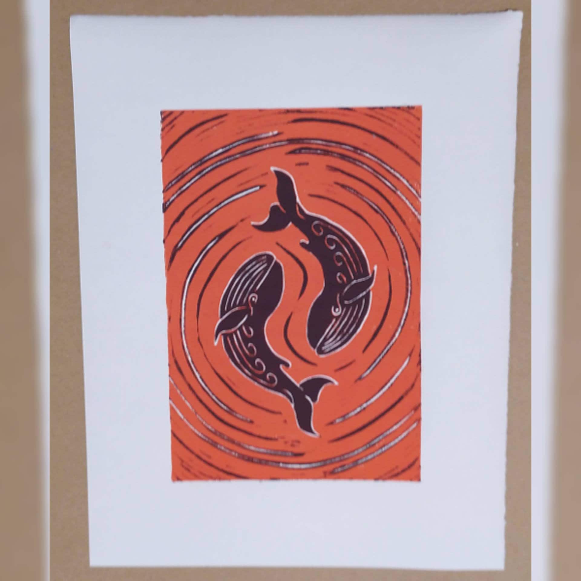 Original Two Color Lino Reduction Print just Two Fish , Unmounted ...