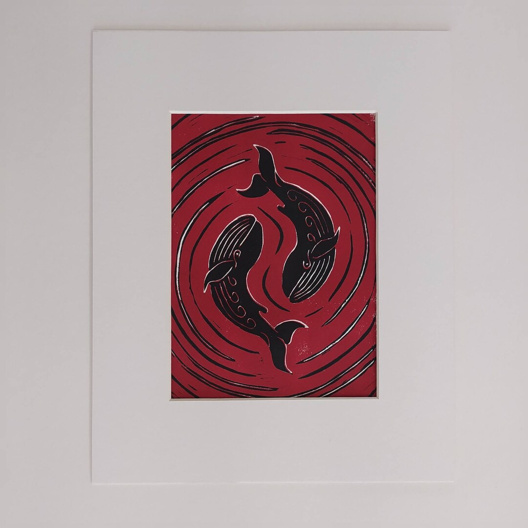 Original Two Color Lino Reduction Print just Two Fish Wall Art Hanging ...