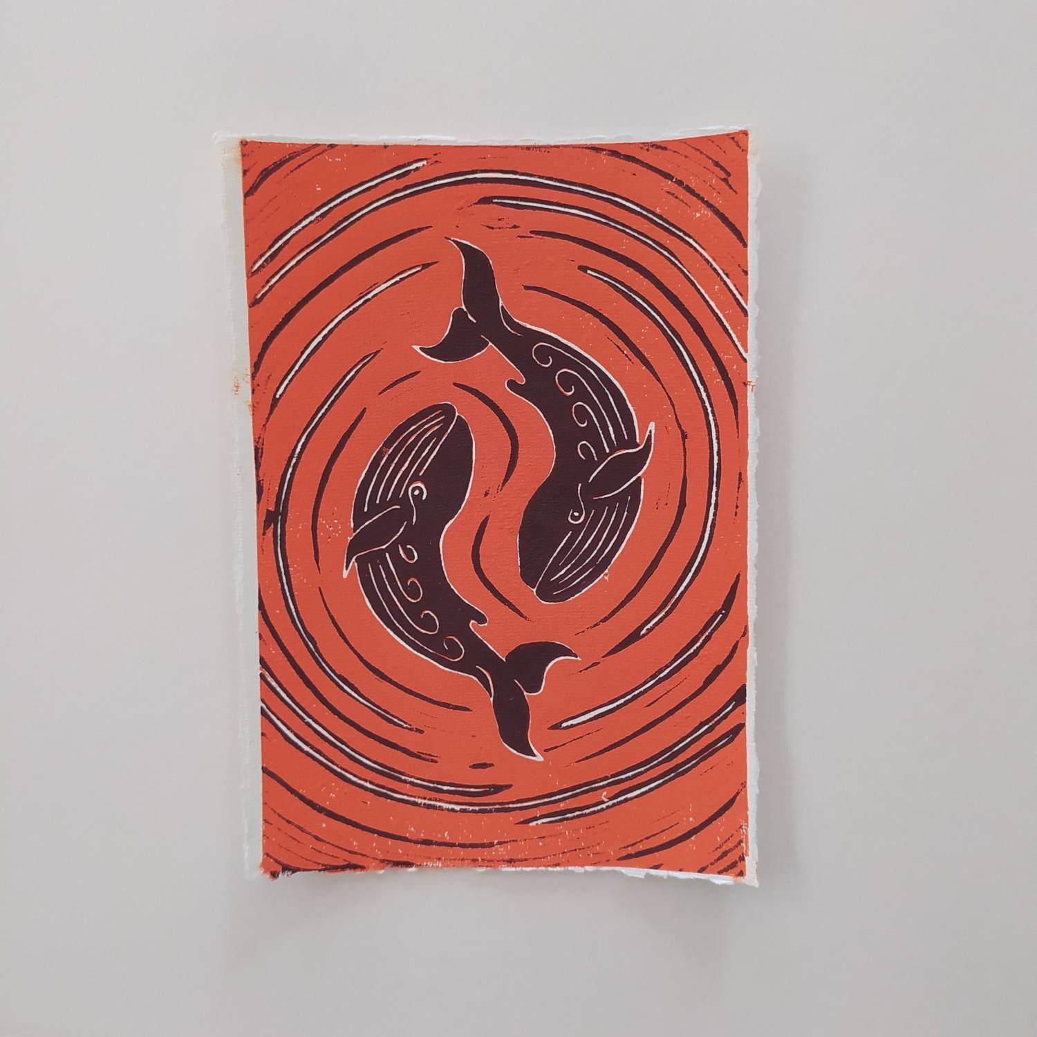 Original Two Color Lino Reduction Print just Two Fish Wall Art Hanging ...