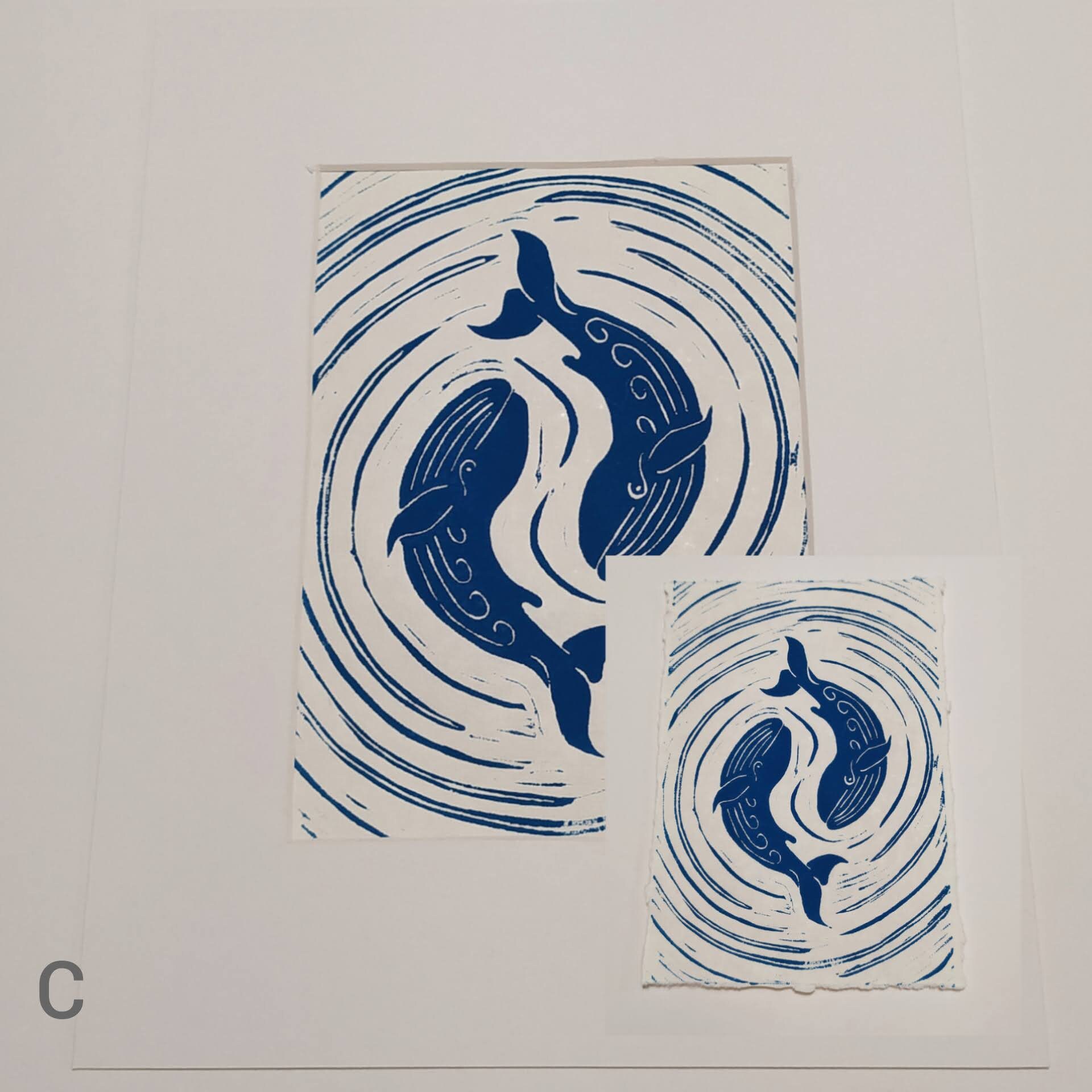 Original "just Two Fish" Hand Printed Linocut on Handmade Paper Wall ...