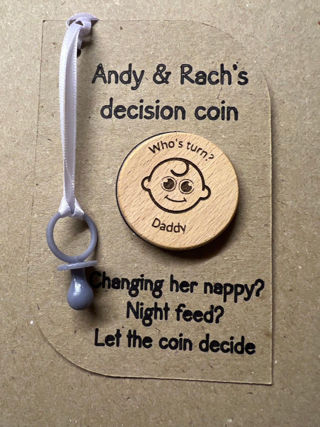 Personalised Wooden Decision Coin. New Parents Novelty Gifts With Cute ...