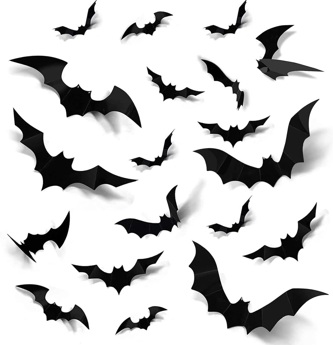 3D Black Bat Acrylic Wall Decal Stickers 30 in a Pack. 3 Different ...