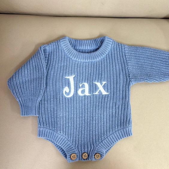 Cotton Baby Romper, Knit Baby Romper Embroidered Baby Announcement,baby ...