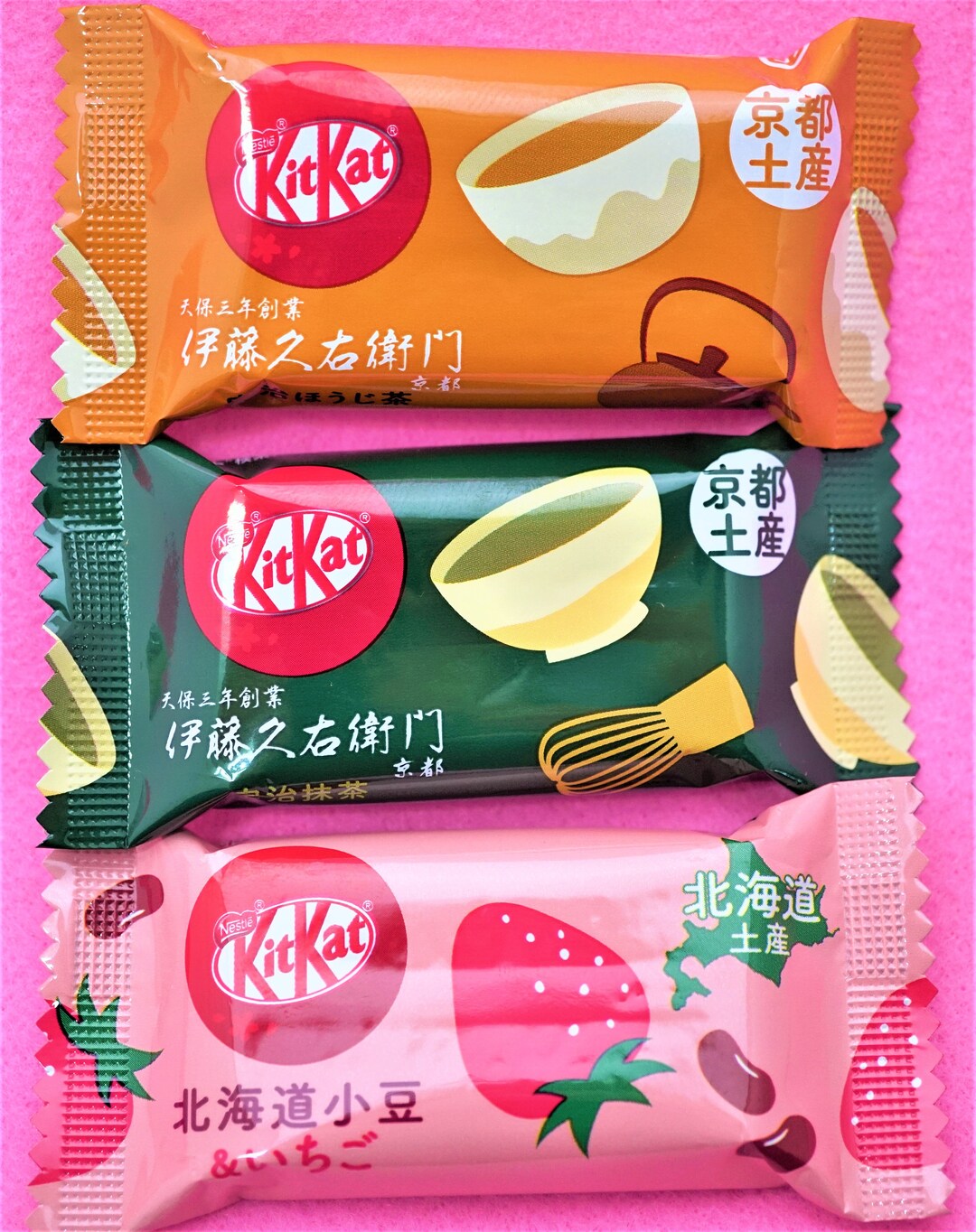 Japanese Kit Kat 3 Kinds: Azuki Strawberry, Uji Green Tea, Uji Hojicha ...
